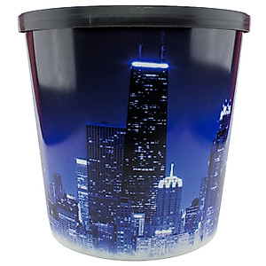 Signature Popcorn - Gourmet 1-Gallon Blue Chicago Skyline Reusable Plastic Bucket Tin - Half Caramel Half Cheddar Cheese Flavor