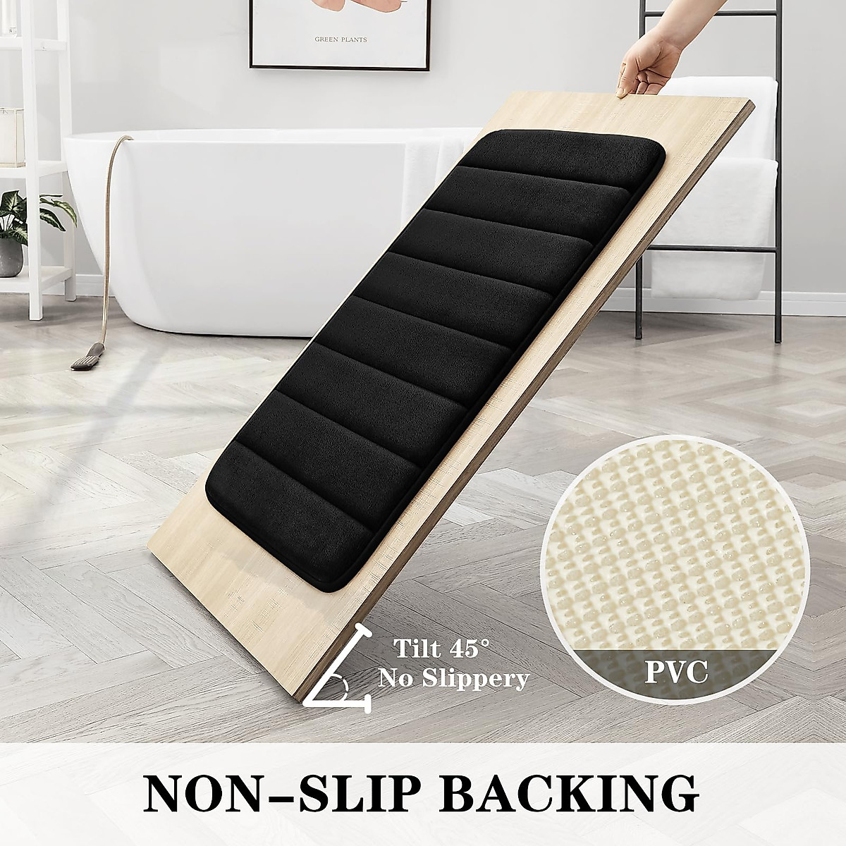 BYSURE Black Memory Foam Bathroom Rug Set 3 Piece Non Slip Extra Absorbent Shaggy Bathroom Mats and Rugs Sets, Soft & Dry Bath Mat Sets for Bathroom Washable Carpets Set