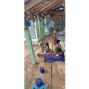 Handmade Organic Cotton Yoga Mat by Live Well 360 - Natural Yoga Mat - Exercise, Workout, & Fitness Rug Made of 100% Cotton - Woven Material - Hand-Crafted, Absorbent & Washable - 78" x 27" (Blue)