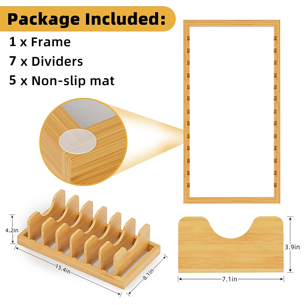 Bamboo Pot Lid Organizer Pot Lid Holder, Pot and Pan Organizer Drawer Organizer for Pot Lids, Pans, Cutting Boards & Baking Sheets, Dinner Plates, Reusable Containers in Cabinet Storage
