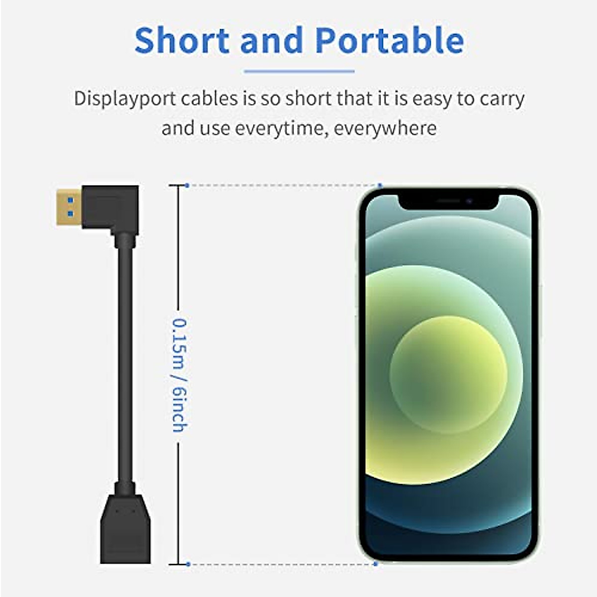 Poyiccot Right Angle Displayport 1.4 Cable, 90 Degree Displayport Extension Cable (8K/60Hz, 4k/144Hz), Short Displayport Male to Female DP 1.4 Cable Cord, Display Port 32.4Gbps for PC, Laptop, 15cm
