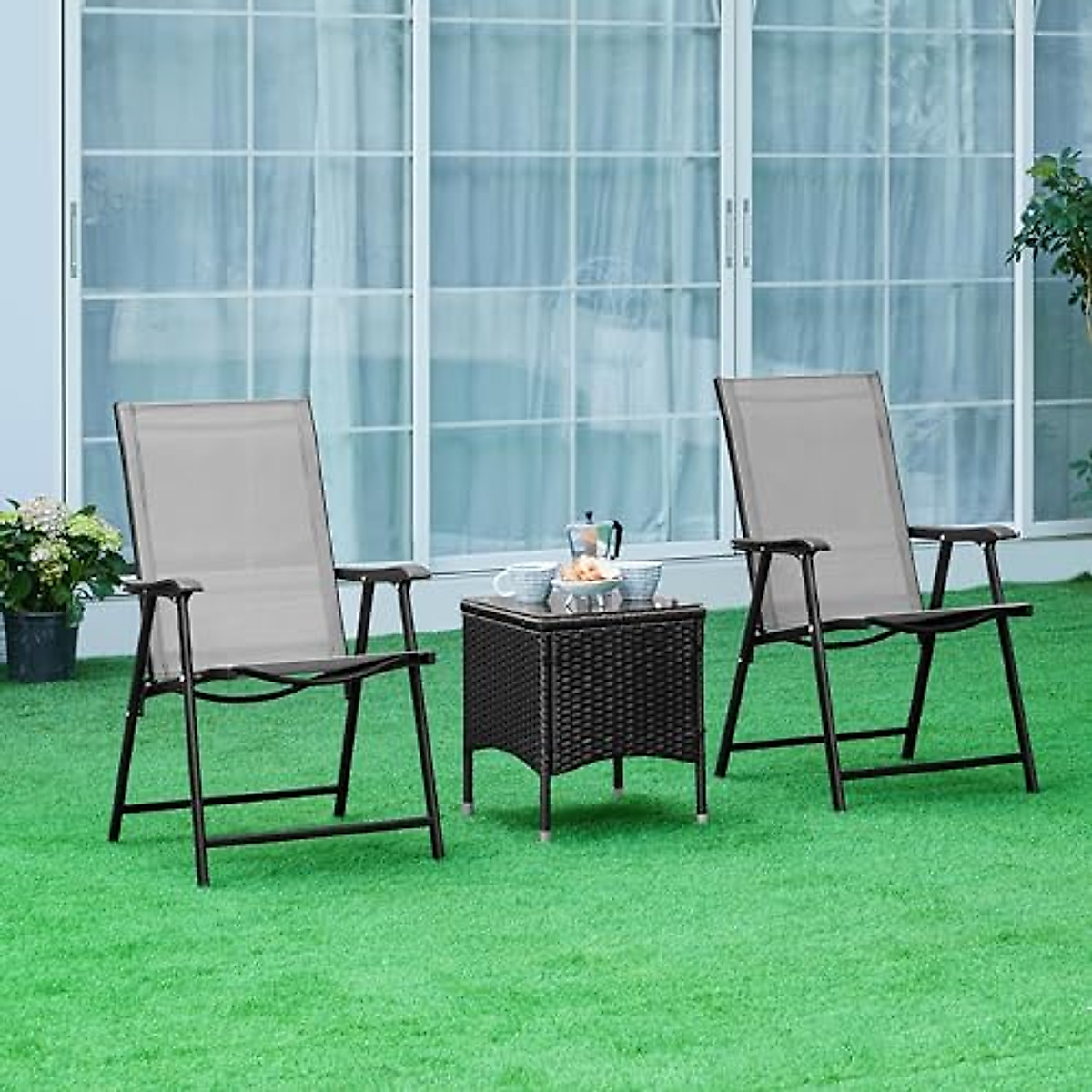 Yaheetech Patio Chairs Outdoor Chairs Set of 2 Portable Dining Chairs with Armrests for Camping, Lawn Yard Beach, Folding Patio Chairs 2-Pack Patio Chairs Metal Frame