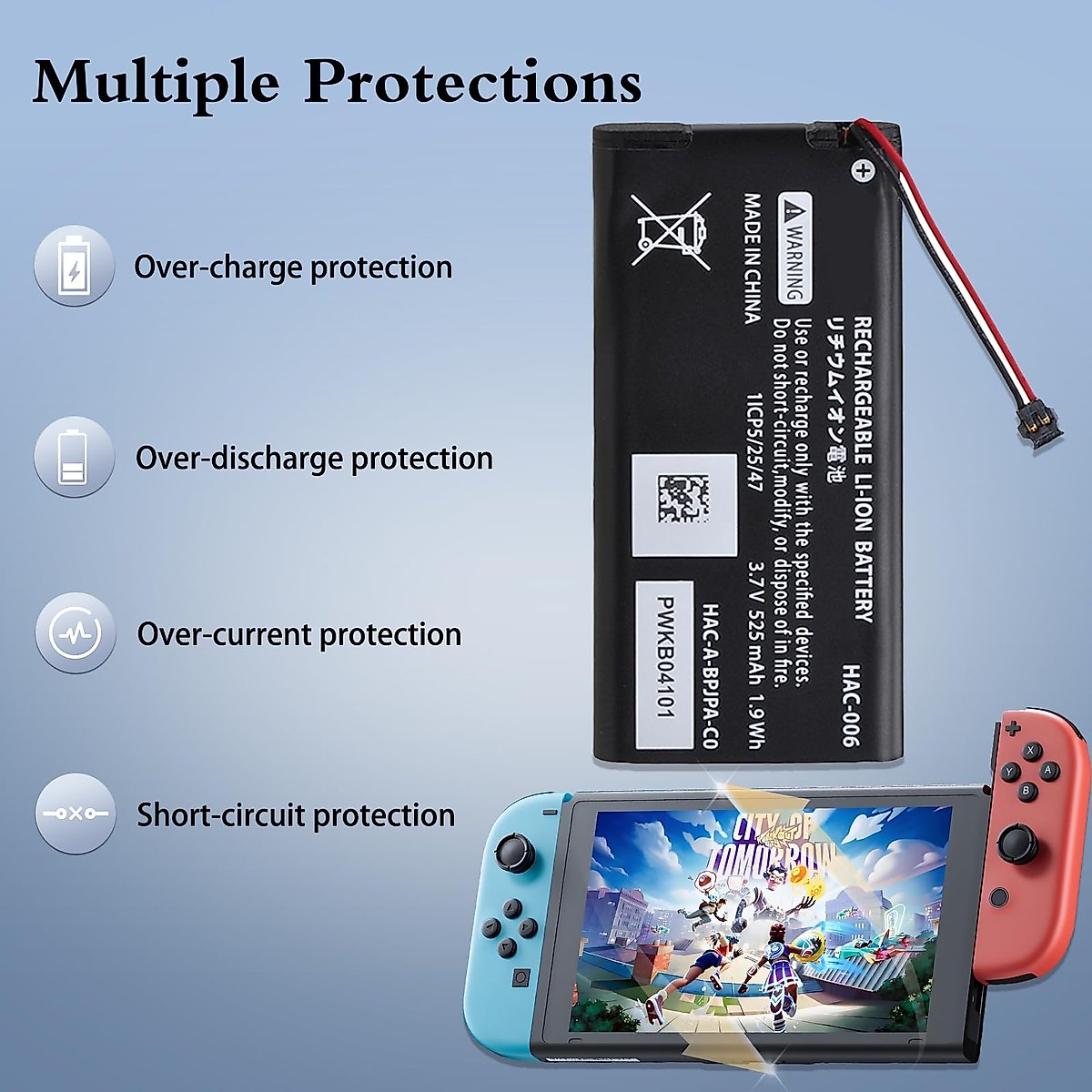 PowerTrust Replacement HAC-006 Battery Compatible with Nintendo Switch HAC-015 HAC-016 Joy-Con Controller HAC-A-JCR-C0 HAC-A-JCL-C0 (2 Pack)