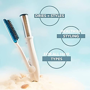 InStyler Max Prime Wet To Dry 1.25" White 2-Way Professional Tourmaline Ceramic Rotating Iron with Ionic Bristles - Dry, Straighten, Style & Curl Hair - Four Heat Settings - Automatic Shut Off