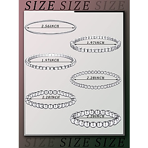 6 Pieces Bracelets Set for Women Stackable Elastic Bead Ball Bracelet Thin Bangle Bracelet Stretch Cubic Bead Bracelet Tennis Bracelet with Round Moissanite (Silver)