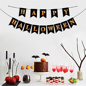 FALIZIFU Happy Halloween Banner Black Happy Halloween Sign Happy Halloween Flag for Mantle Fireplace Halloween Theme Party Supplies Wall Door Bunting Banner