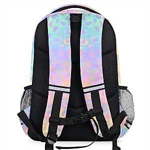 YPPAHHHH Rainbow Cheetah Ombre Leopard Print Backpack for School Girls Kids School Backpack Elementary Students Bookbag Laptop Daypack with Chest Buckle, Teens Hiking Travel Rucksack