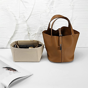 OAikor Purse Organizer Insert for Handbag Felt,Bag Shaper Insert Fit H Piction18, 6 Pockets (Beige, Small)