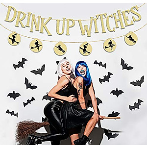 xo, Fetti Drink Up Witches Halloween Decorations Banner - Pre Strung - Adult Halloween Party Supplies Sign