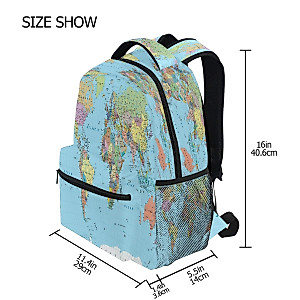 AUUXVA Backpacks Globe World Map School Bag Student Bookbag Adjustable Shoulder Bags Laptop Rucksack Travel Hiking Camping Daypack for Teens Girls Boys Women Men