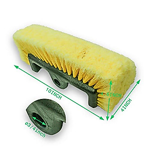 GIANT BEAR 10" Flow-Thru Penta-Level Car Wash Brush Head with Soft Yellow Bristles, Not Hurt Paint Scratch Free Cleaner Tool for Car Rv Truck SUV Deck Home Cleaning.