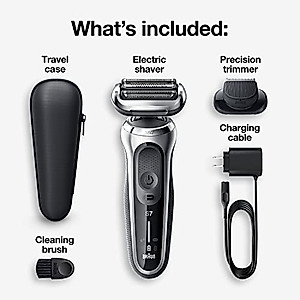Braun Electric Razor for Men, Series 7 360 Flex Head Foil Shaver with Precision Beard Trimmer, Rechargeable, Wet & Dry and Travel Case, Black, 5 Piece Set