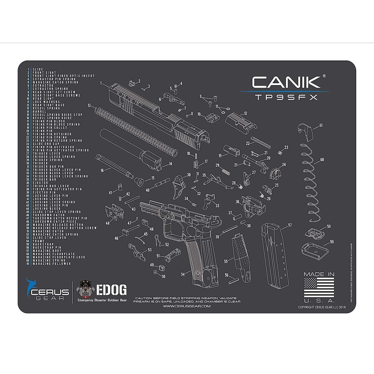 EDOG Range Warrior 27 Pc Gun Cleaning Kit - Compatible with Canik TP9 SFX - Schematic (Exploded View) Mat, Range Warrior Universal .22 9mm - .45 Kit & Tac Book Accessories Set