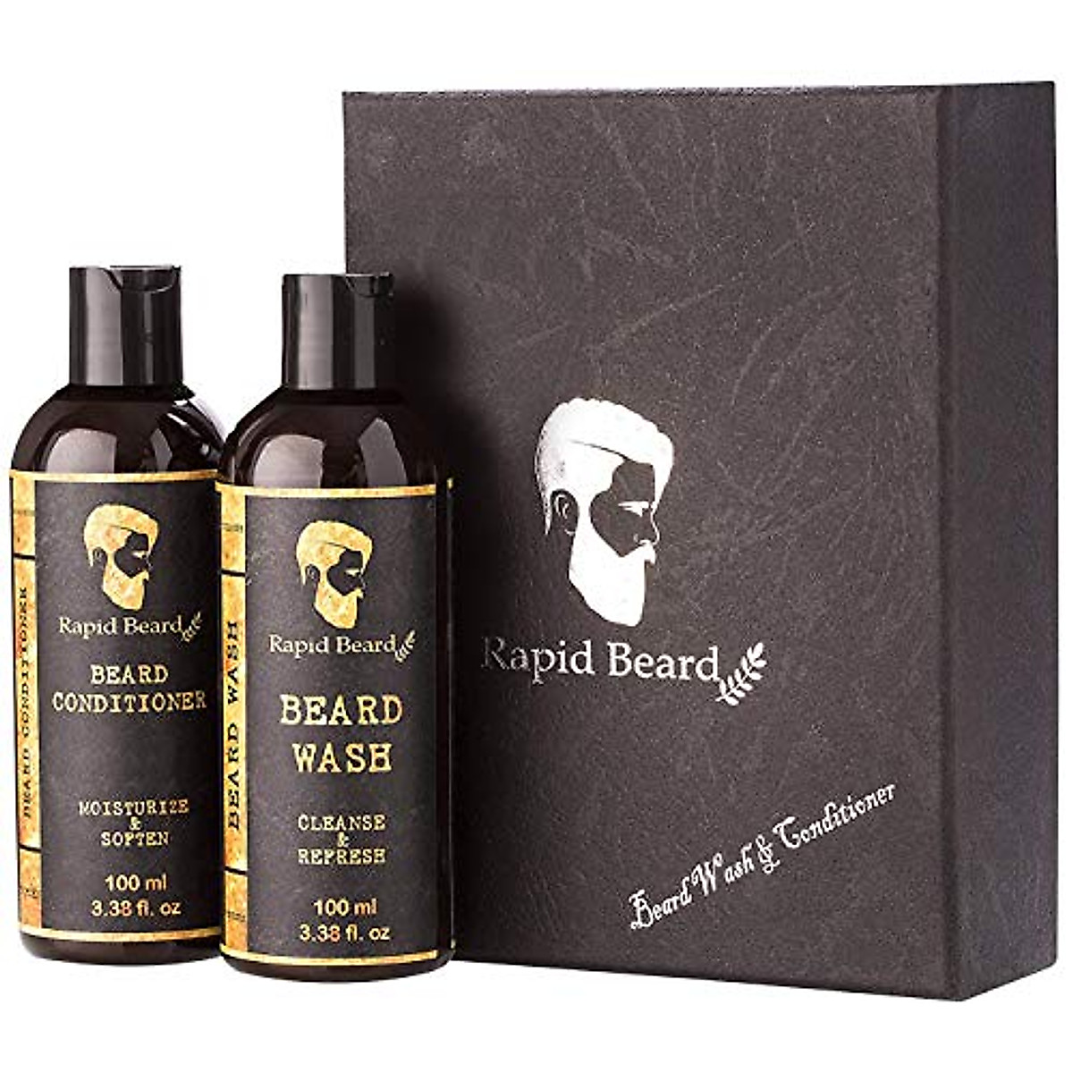 Beard Shampoo and Beard Conditioner Wash & Growth kit for Men Care - Softener & Moisturizer for Hydrating, Cleansing and Refreshing Beard and Mustache Facial Hair Gift Set (100ml / 3.4 fl oz)