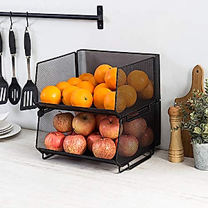 MyGift Deluxe Stackable Metal Wire Mesh Fruit & Produce Basket Rack, Kitchen Stacking Storage Bin, Set of 2