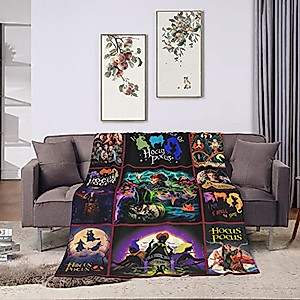 TNHPYEG Travel American Fantasy Comedy Horror Hocus and Pocus Throw Blanket, Fleece Halloween Blankets and Throws for Sofa, Warm Air Conditioned Blanket 50"X40"