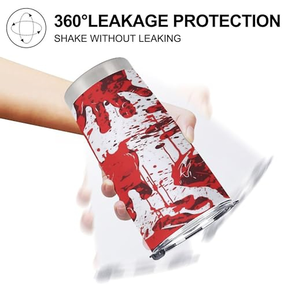 FHENMSA Reusable Plastic Water Cups with Lids,Bloody Handprints Print Anti-overflow Cup,sports Travel Coffee Cup