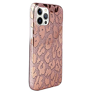 J.west Case Compatible with iPhone 12 Pro Max 6.7-inch, Luxury Saprkle Bling Glitter Leopard Print Design Soft Metallic Slim Protective Phone Cases for Women Girls TPU Silicone Cover Case Rose Gold