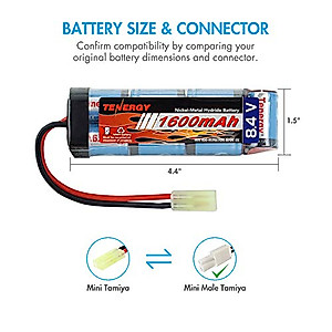 Tenergy Airsoft Battery 8.4V NiMH Flat Battery Pack w/Mini Tamiya Connector High Capacity 1600mAh Battery for Airsoft Guns MP5, Scar, M249, M240B, M60, G36, M14, RPK, PKM