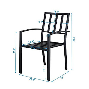 Outvita Patio Dining Chairs, Outdoor Heavy Duty Metal Seat with Armrest, Wrought Iron Stackable Chairs Set for Deck Porch Yard Garden Balcony, Supports 330 LBS, Set of 2 Black