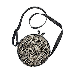 OTVEE Snake Skin Animal Pattern Crossbody Bag Small Canvas Shoulder Round Bag for Women