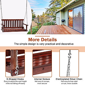 48 inch Wooden Porch Swings Heavy Duty Outdoor Bench Swing for Adults Durable Solid Wood Two Person Seating Patio Hanging Swing with Adjustable Hanging Chains & Fixing Screw, 800 LBS Weight Capacity