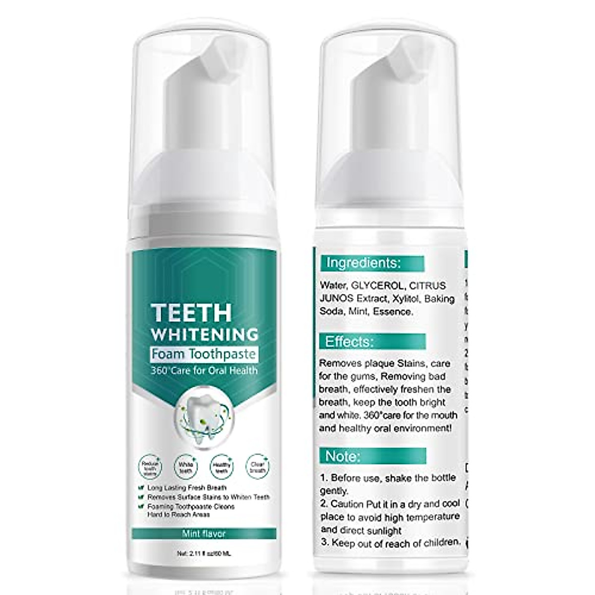 Teeth Whitening Toothpaste, 2 Pack Citrus Baking Soda Toothpaste, Foam Whitening Toothpaste, Ultra-fine Mousse Foam Deeply Cleaning Gums, Stain Removal