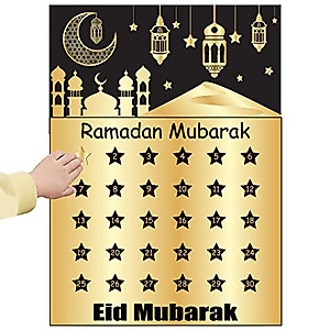 Ramadan Decorations Calendar Eid Calendar Countdown Advent Calendar 2023 Ramadan Calendar Eid Calender Activities for Kids with 30 Reusable Stars Ramadan Mubarak Gift Decor for Home Wall