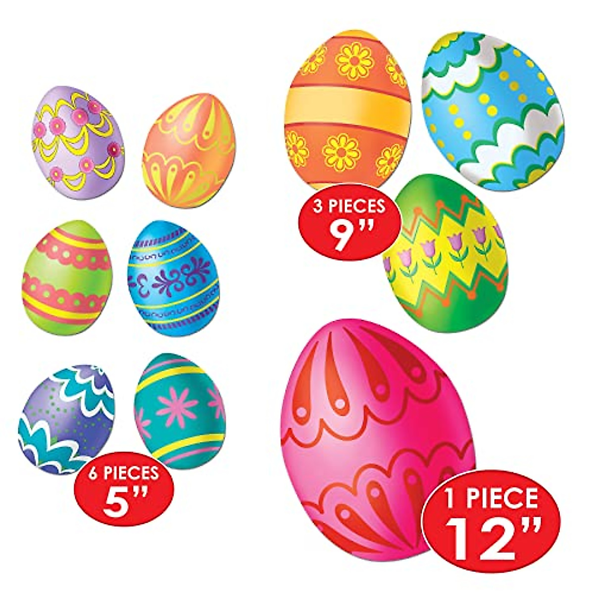 PMU Beistle 10 Piece Assorted Sizes Easter Egg Cut Outs for Springtime Party Decorations, One, Multicolored