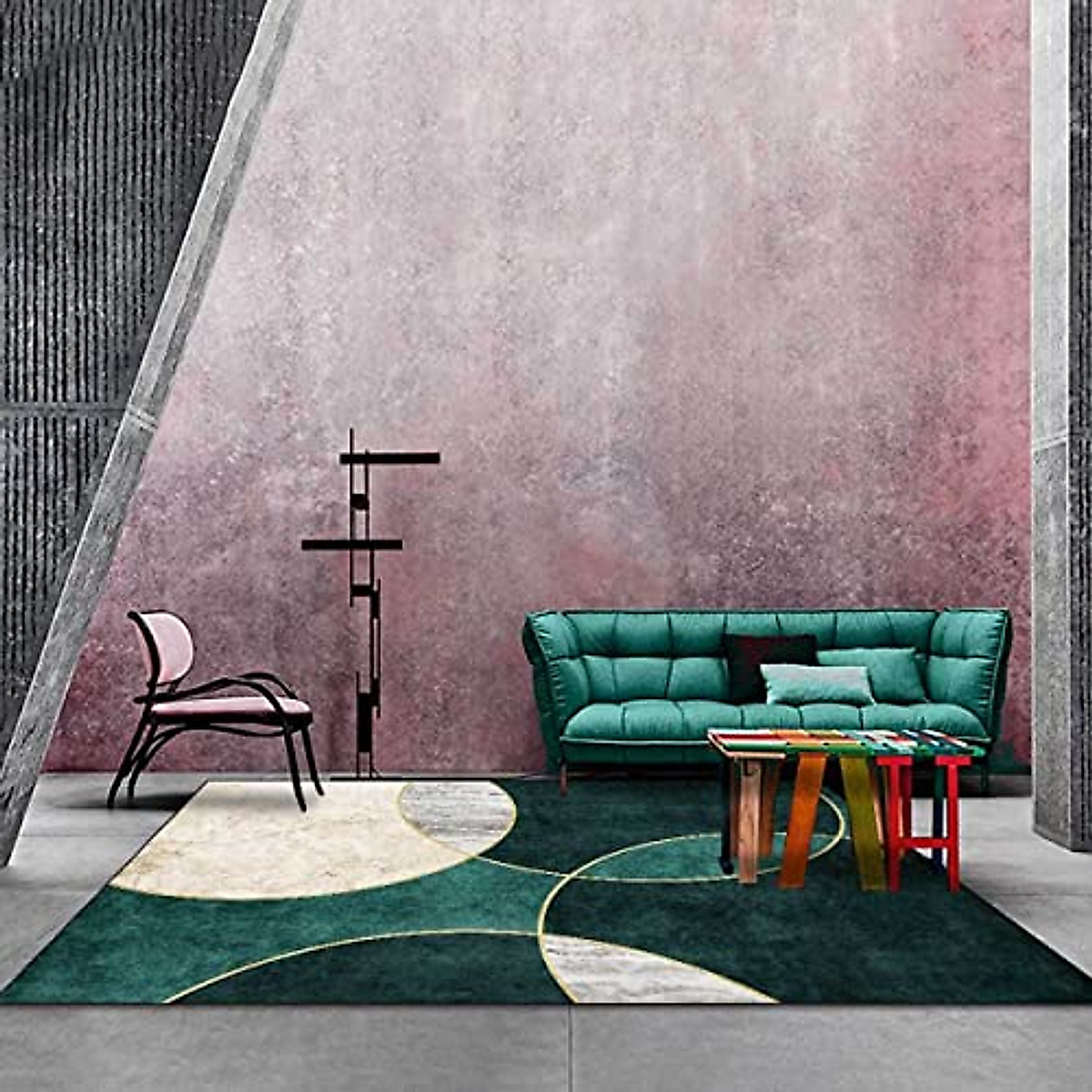 Emerald Green Beige Marble Gold Circles Pattern Modern Area Rugs 5x8 Non-Shedding Modern Art Carpets Rugs for Living Dining Room Bedroom Retro Home Office Floorcover Runner Rug
