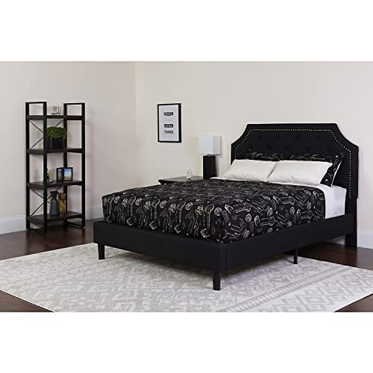 Flash Furniture Brighton King Size Tufted Upholstered Platform Bed in Black Fabric with Memory Foam Mattress