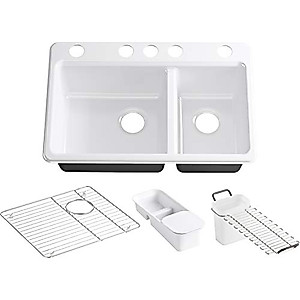 Kohler K-8669-5UA3-0 Riverby Kitchen Sinks, Large, White