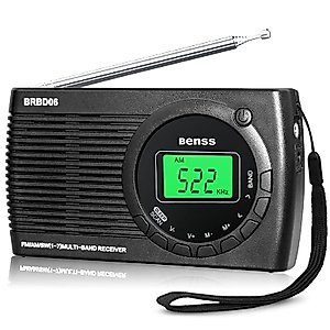 Benss Small Radio Battery Operated FM/AM/SW, Portable Radios with Screen Display/Headphone Jack/Alarm Clock, Mini Transistor Radio with AA Battery Operated for Hiking and Camping