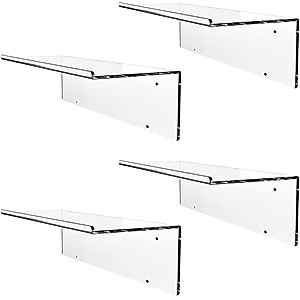 Clear Acrylic Floating Shelves Set of 4 for Lego Sets Funko Pop Collectibles Bookshelf Figures Plant Picture Photo Modern Wall Ledge Floating Shelf for Bedroom Decor Living Room Wall Mounted
