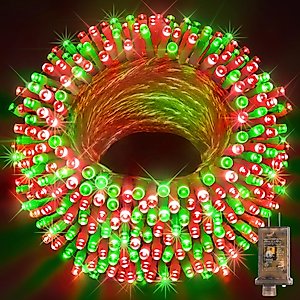 KNONEW 600ft 1500 LED String Lights Outdoor Christmas Lights 8 Modes & Timer Fairy Light Plug in Waterproof LED String Lights for Xmas Yard Tree Wedding Party Holiday Decorations (Red and Green)
