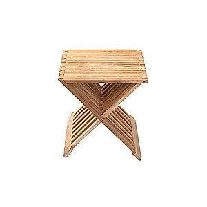 Nordic Style Assembled Bathroom, Spa Teak Wood Folding Stool and Seat 17.7" (Natural Finish, Beige)