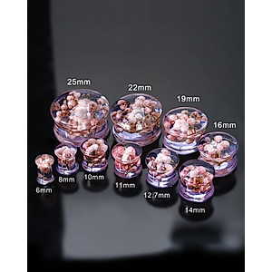 Jewseen 2PCS Flower Ear Plugs Wedding Ear Gauges Resin Gauges 2g to 1'' Double Flared Flesh Ear Tunnels Resin Plugs Resin Tunnels Flower Gauges for Ear Body Piercing Jewelry for Women Men