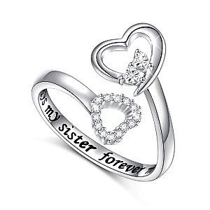 Ladytree Sterling Silver Always My Sister Forever My Friend Double Heart Ring Size 8