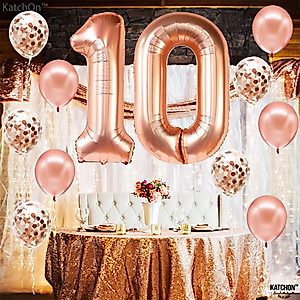 KatchOn, Giant Rose Gold 10 Balloon Number - 40 Inch, Pack of 12 | Rose Gold 10 Balloon with Confetti Balloons | Rose Gold 10th Birthday Decorations for Girls | Happy 10th Birthday Balloons for Girls