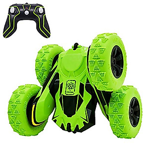 Threeking RC Stunt Cars Remote Control Car Double-Sided Driving 360-degree Flips Rotating Car Toy, Green