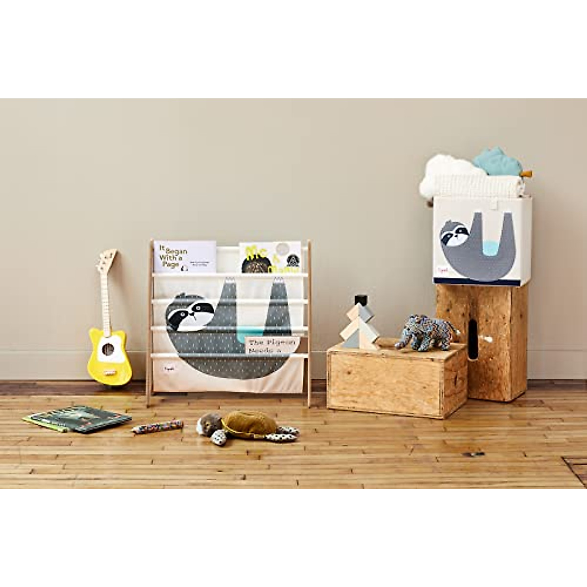 3 Sprouts Book Rack – Kids Storage Shelf Organizer Baby Room Bookcase Furniture, Sloth