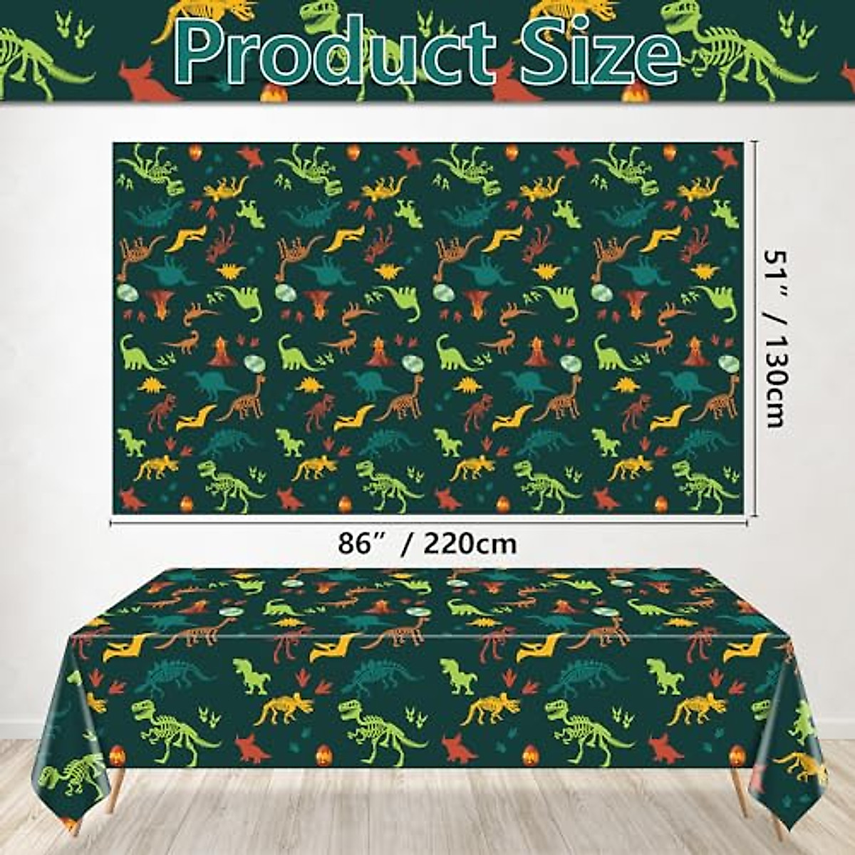 XJLANTTE 4Pcs Dinosaur Tablecloths - 51 x 86.6 Dinosaur Fossil Theme Table Cover, Rectangular Dinosaur Table Decorations for Kids Boy Baby Shower Dinosaur Birthday Party Supplies