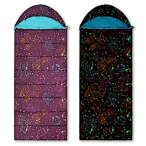 AceCamp Kids Sleeping Bag, Glow-in-The-Dark Sleeping Bag for Kids and Youth, Portable Water-Resistant Kids Sleeping Bag, Temp Rating 30F/ -1℃, for Camping, Hiking, Slumber Party (Kids,Purple)