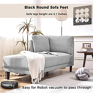 KoiHome 65" Mid-Century Modern Fabric Corner Chair, Upholstered Indoor Chaise Lounge, Sleeper One-Arm Recliner Daybed Sofa Bed for Bedroom,Office,Small Living Room,Apartment, Polyester, Grey