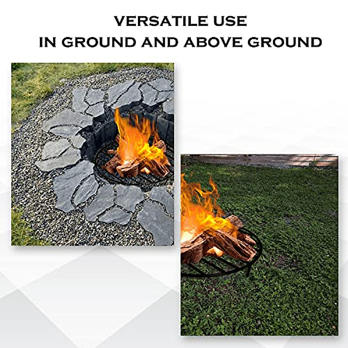 SIMOND STORE Fire Pit Grate, 24 - Inch Round Heavy-Duty Steel Black Finish Firewood Grate with Legs for Outdoor Fire Pits, Camping, Picnic & Gatherings