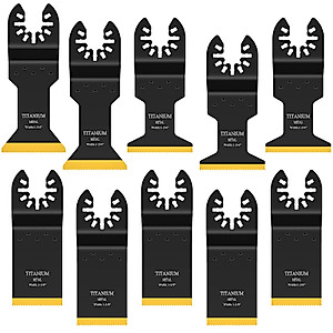 JTWEB Titanium Oscillating Tool Blade, 10PCS Oscillating Saw Blades Metal Cutting Multi Tool Blades Kits Wood and Metal Nails Plastic, Multitool Blades fit Dewalt Milwaukee Bosch Dremel Rockwell