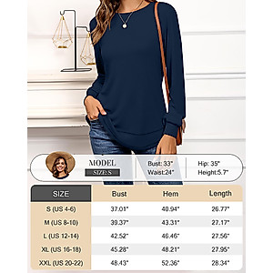 Riyiper 2 Pack Women's Crew Neck Sweatshirts, Long Sleeve Casual Shirts Loose Fit Cotton Tunic Tops Basic Soft Cute Pullover(Large,Dark Blue, Fuchsia)