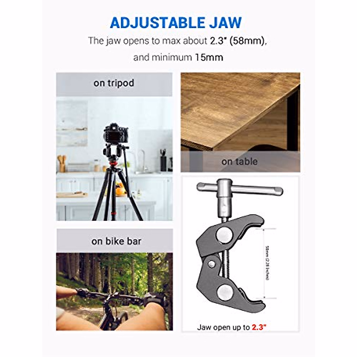 SMALLRIG Super Camera Clamp Mount, Double Ball Head Adapter, Fence Desk Table Mount for Ronin-M/Insta360/Gopro, Ball Head - 1138