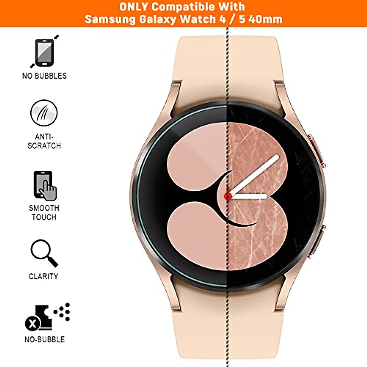 SPGUARD [4 Pack Galaxy Watch 4 40mm Screen Protector & Galaxy Watch 5 40mm Screen Protector, Tempered Glass Screen Protector Accessories for Samsung Watch 4 40mm/ Watch 5 40mm (NOT for Other Models)