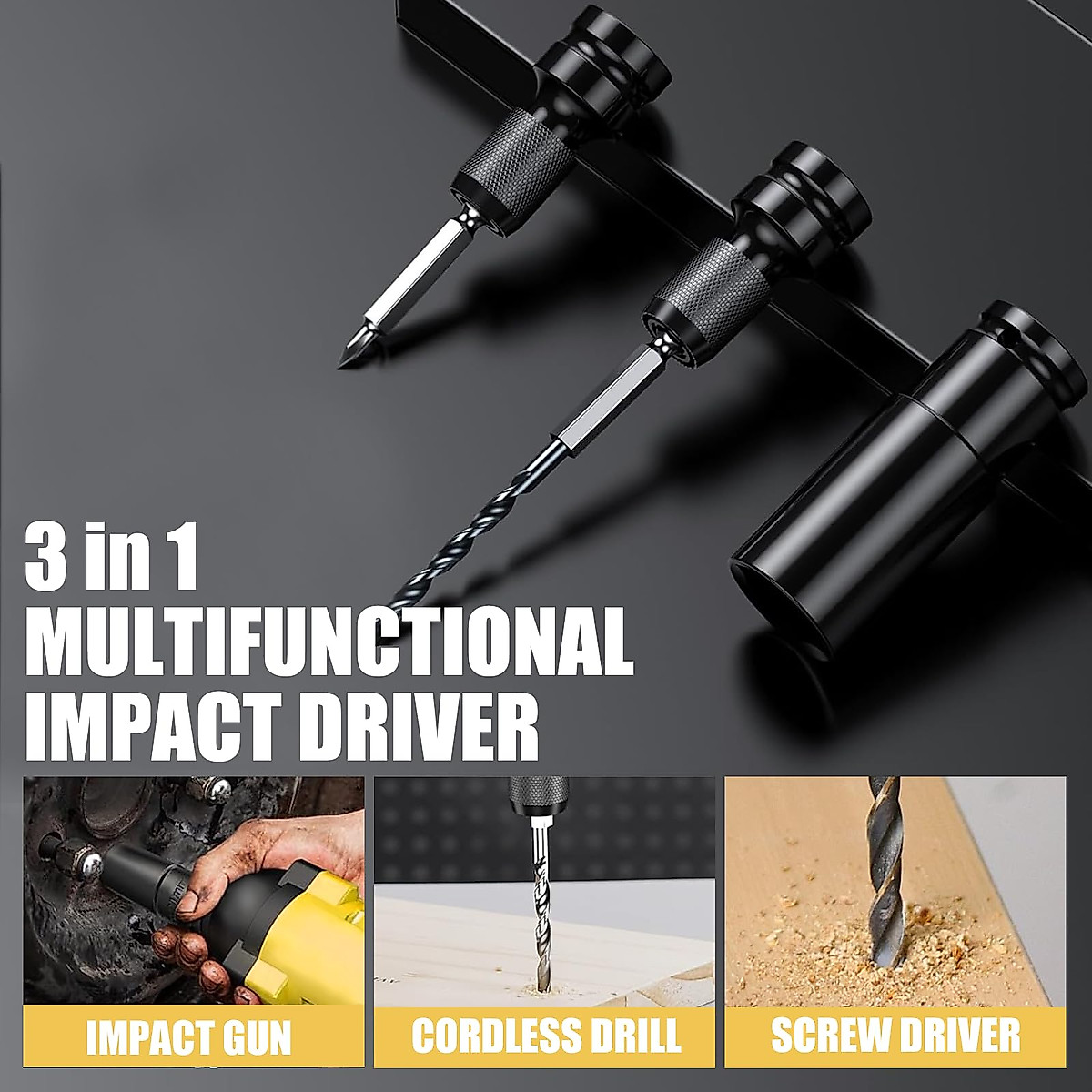 NCOEN 650N.m Cordless Impact Wrench 480Ft/lbs Brushless 1/2 Impact Gun Variable Speed 2800RPM Upgraded 3 in 1 High Torque Impact Drill 2x 4.0Ah Battery Charger 4 Sockets with Storage Bags